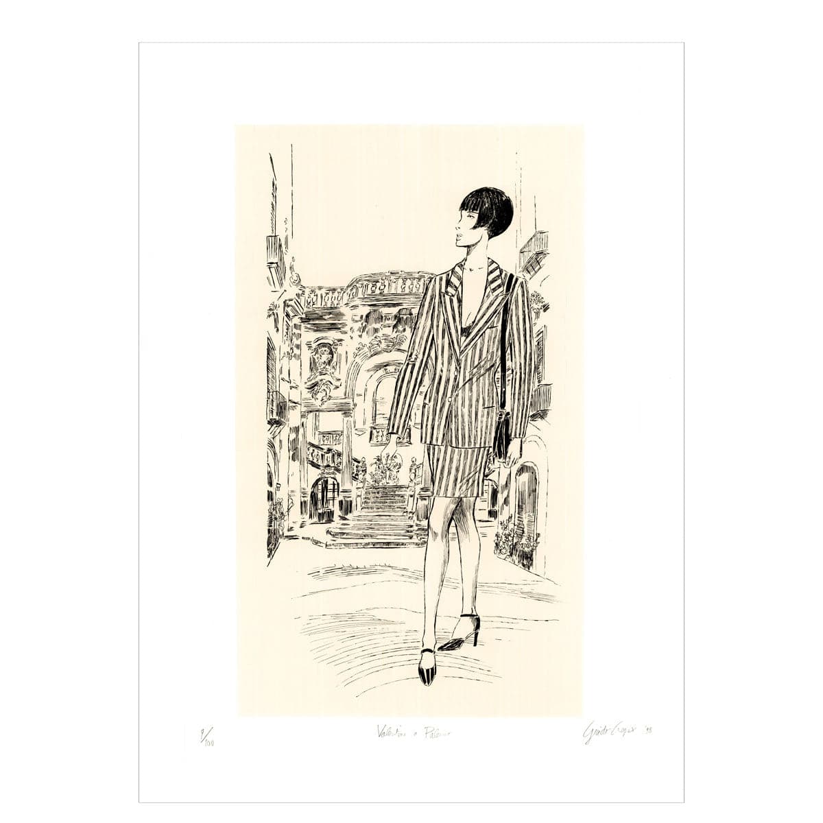 1998 - Lithography Guido Crepax - Valentina a Palermo. Shop on Design Italy